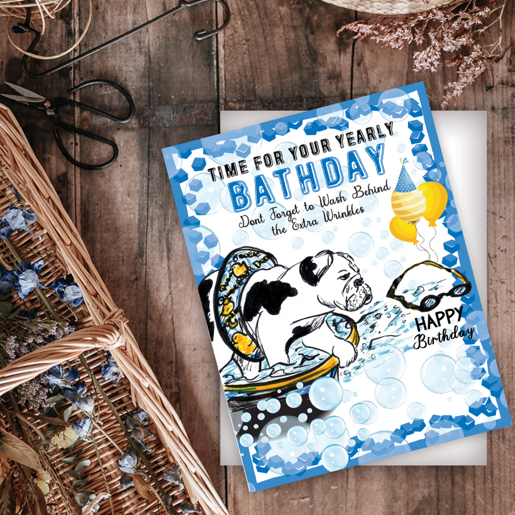 Grumpy Bulldog Bath Escape Birthday Card: Adding Humor to Birthdays ...