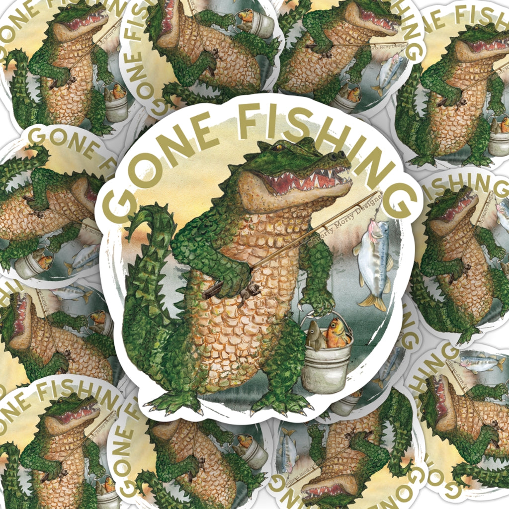 Reel in the Fun: Gator Gone Fishing Sticker – Snorty Morty Designs